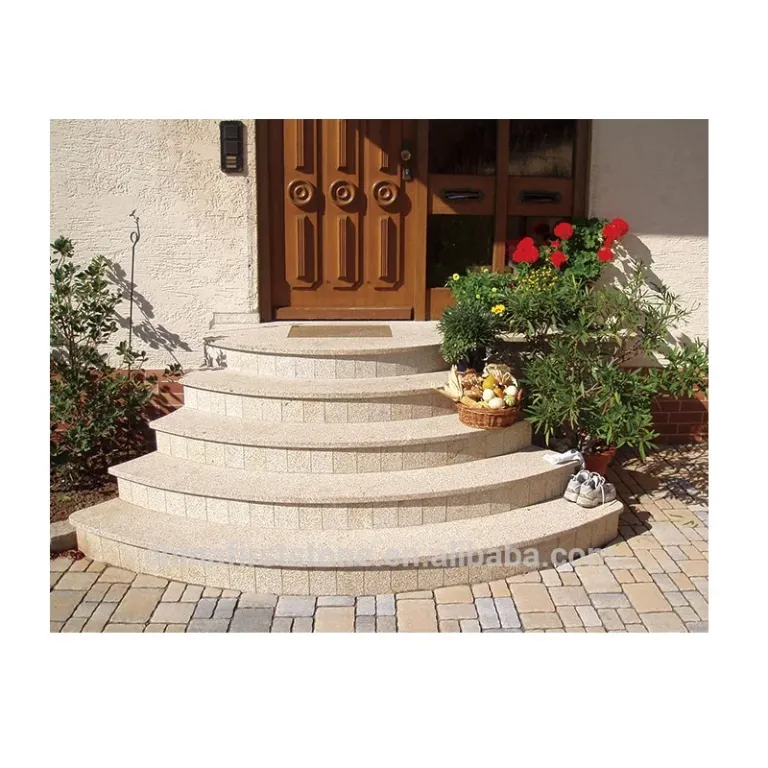 Round Outdoor Stone Staircase Castle Grey Stone Treads Non Slip