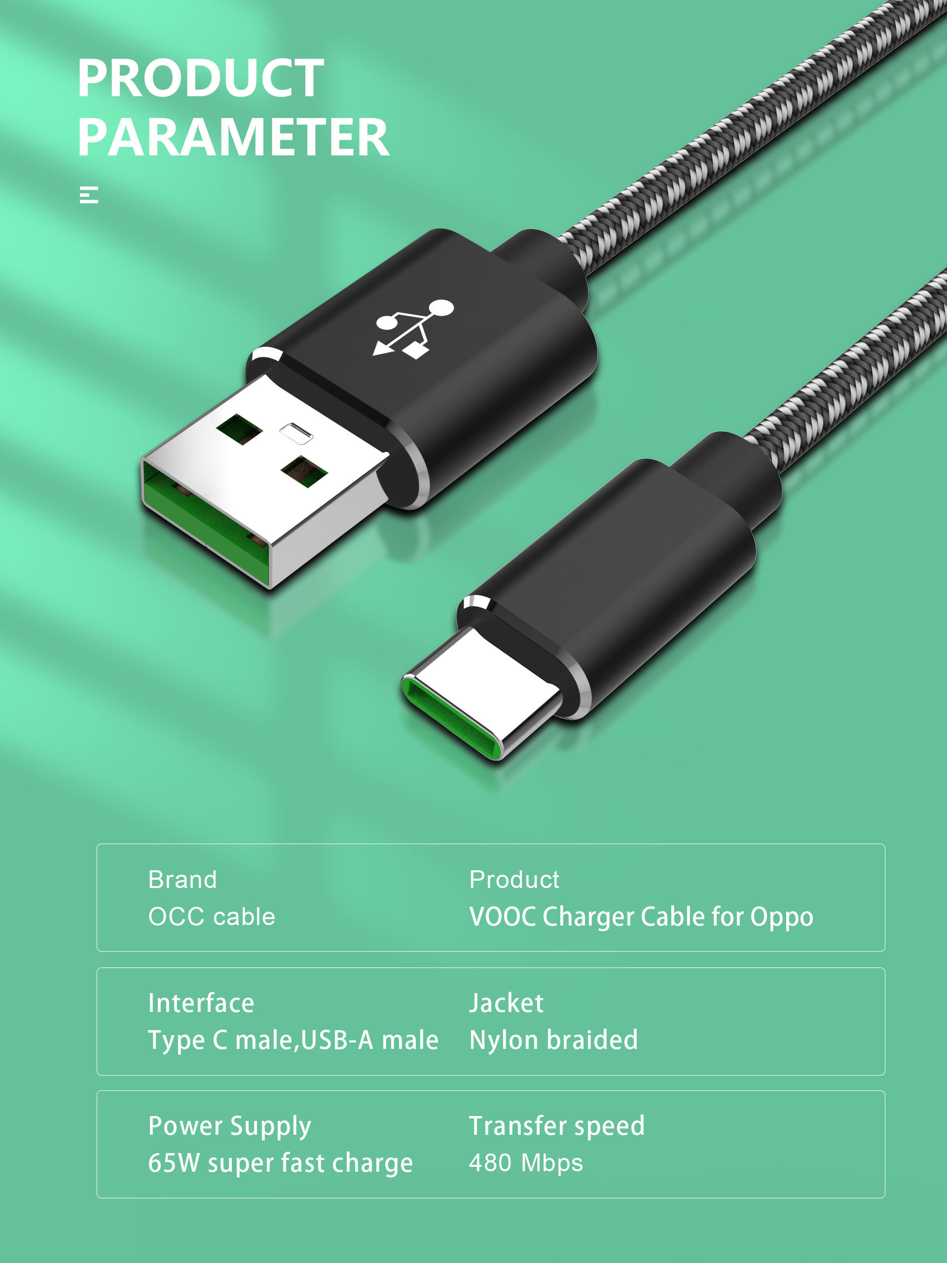 Cable OCC Super VOOC Proveedores de cable de carga USB: 65 W, 480 Mbps ...