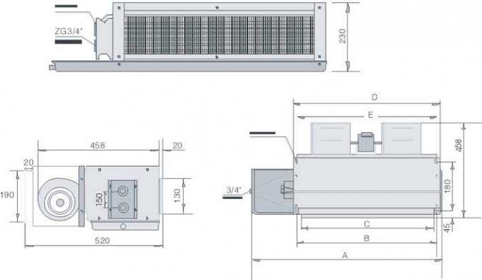 Concealed Horizontal Fan Coil Unit / Horizontal Air Conditioning Units