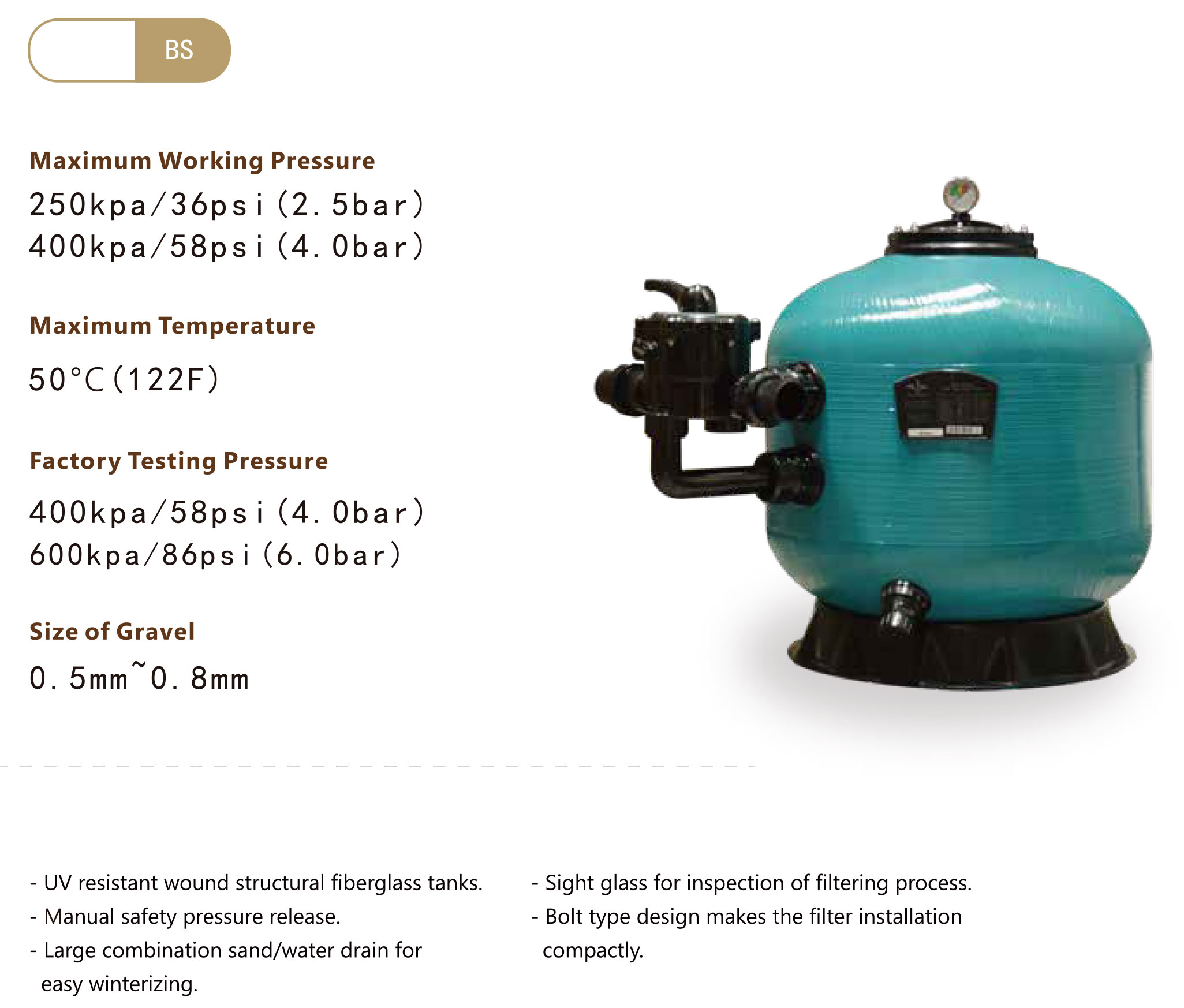 Fiberglass Bolt Type Sidemount Sand Filter From 450~1200mm For Domestic ...