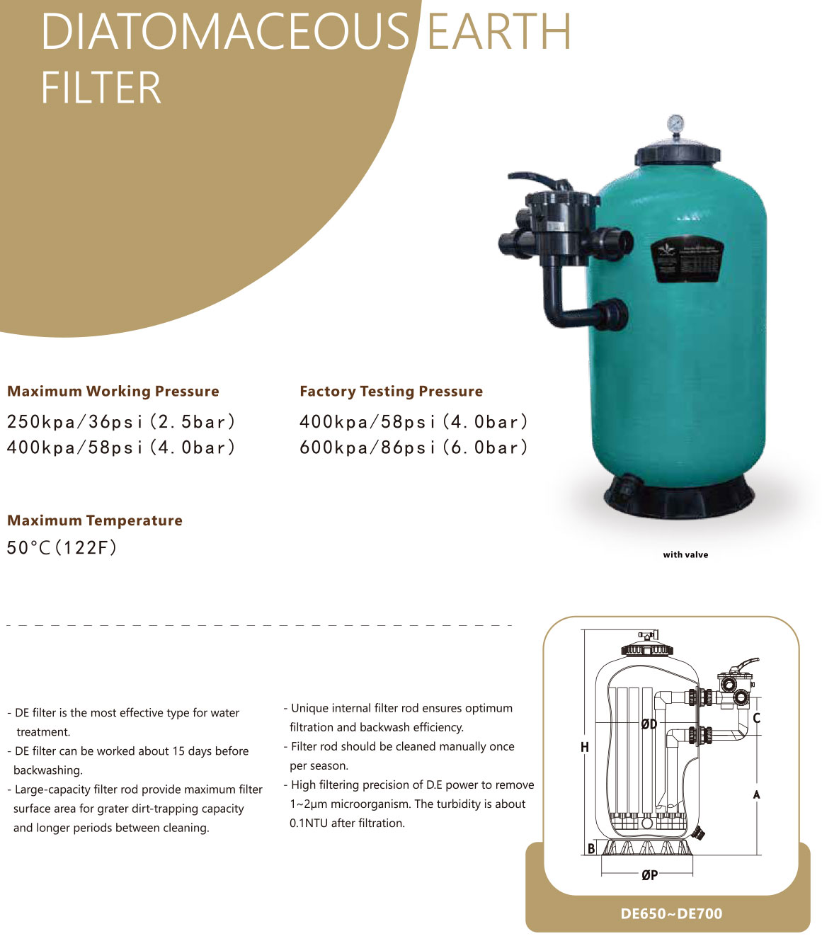 Effective Commercial Diatomaceous Filter From 800~1800mm