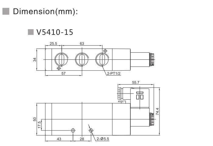 V5400 Series 5/2 or 5/3 Pneumatic Directional Control Valve China ...