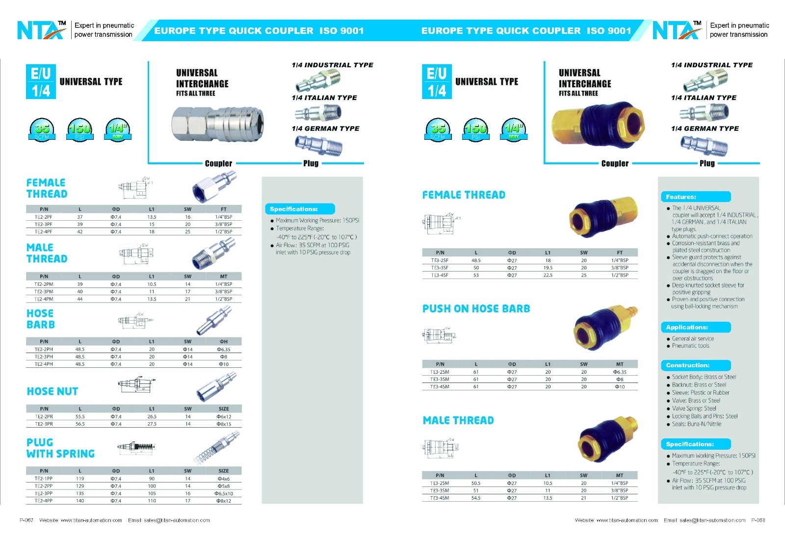 Europe(UK, German, Europe Universal,Italian) Type Pneumatic Quick ...