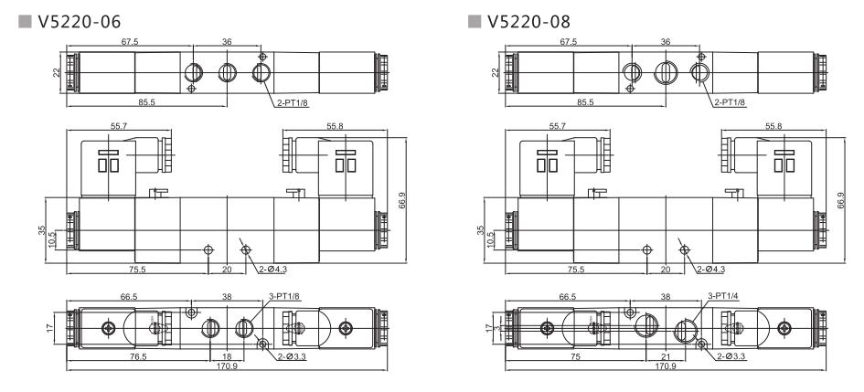 V5200 Series 5/2 or 5/3 Pneumatic Directional Control Valve China ...