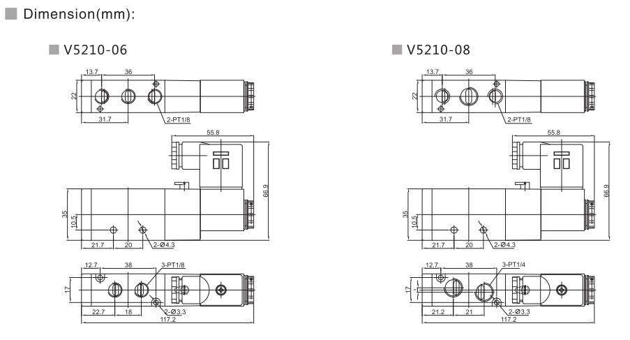 V5200 Series 5/2 or 5/3 Pneumatic Directional Control Valve China ...