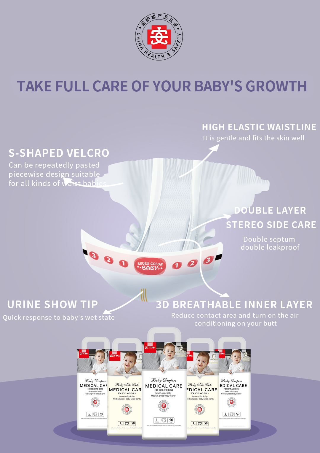 Medical Care seven color baby diaper - Factory custom breathable baby ...