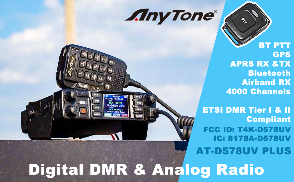 Anytone DMR AT-D578UVII PLUS Digital Analogue Mobile Radio Dual band BT / APRS /GPS /AIR BAND ...