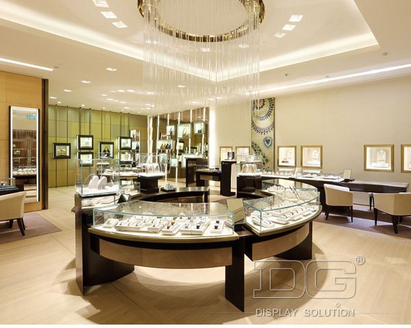 DG Showcase High End Luxury Mall Glass Jewelry Display Showcase Warm Style