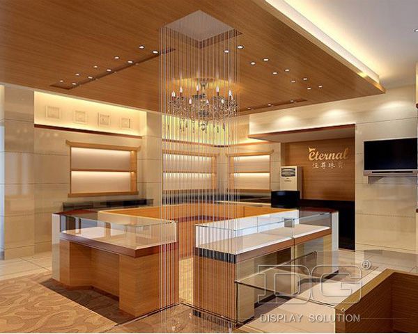 DG Showcase High End Luxury Mall Glass Jewelry Display Showcase Warm Style