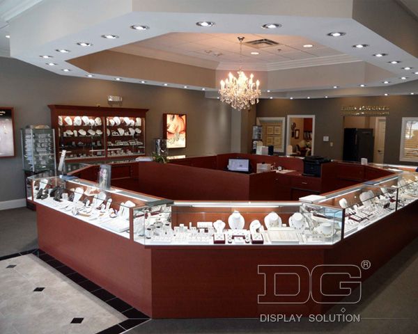 DG Showcase High End Luxury Mall Glass Jewelry Display Showcase Warm Style