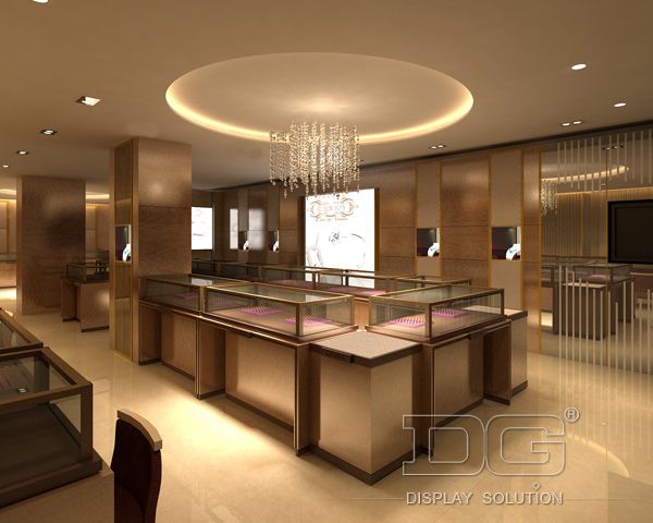 DG Showcase High End Luxury Mall Glass Jewelry Display Showcase Warm Style